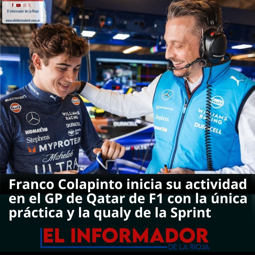Franco Colapinto inicia su actividad en el GP de Qatar de F1 con la única práctica y la qualy de ...